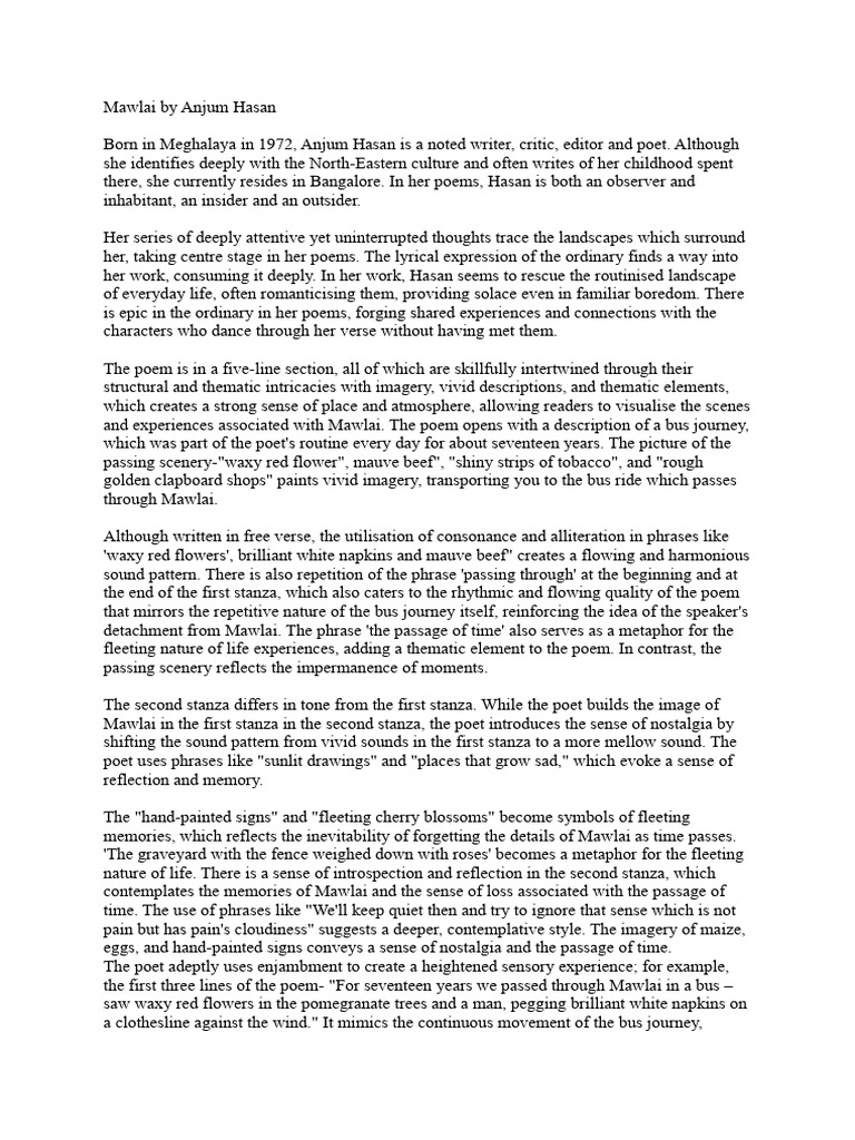 Writing Iii Priyanshi Khandelwal B Poem Analysis Pdf Poetry Nostalgia 