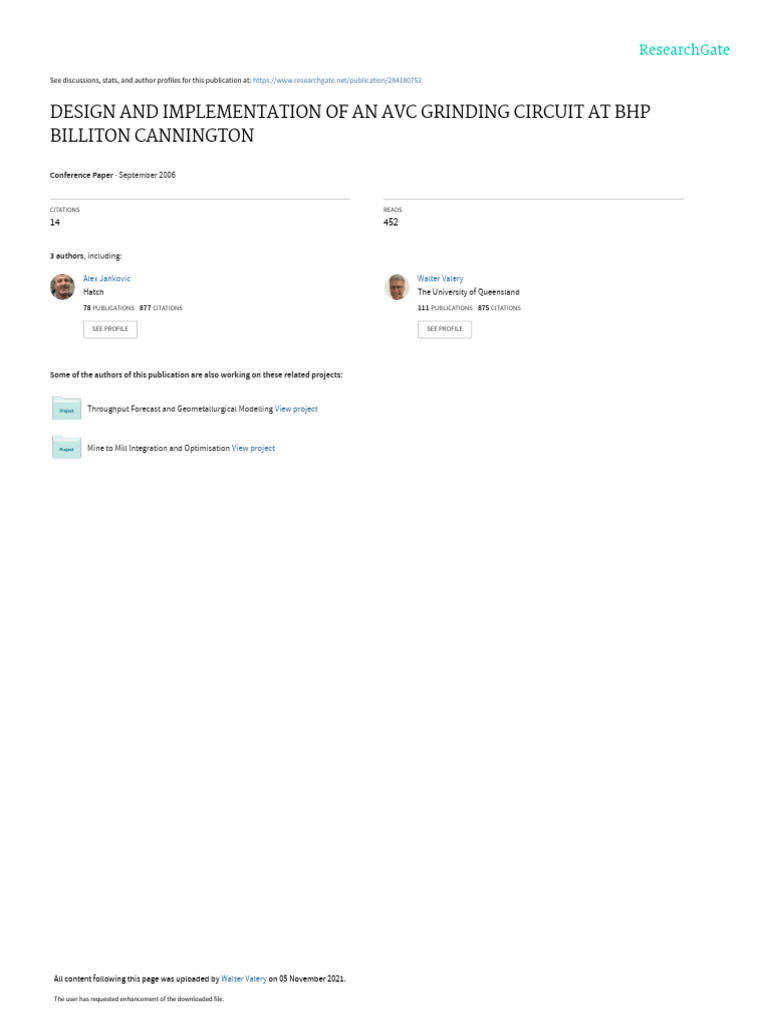 Designandimplementationofan AVCgrindingcircuitat BHPBilliton Cannington ...