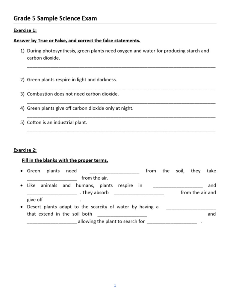 Science G5 Exam | PDF | Plants | Soil