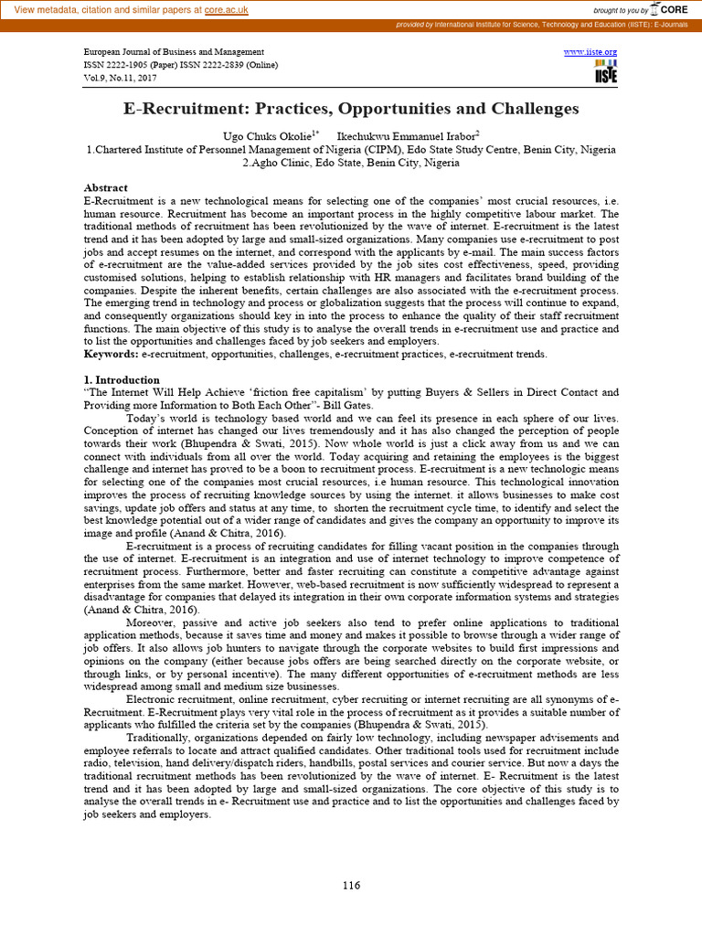 E-Recruitment: Practices, Opportunities and Challenges | PDF ...