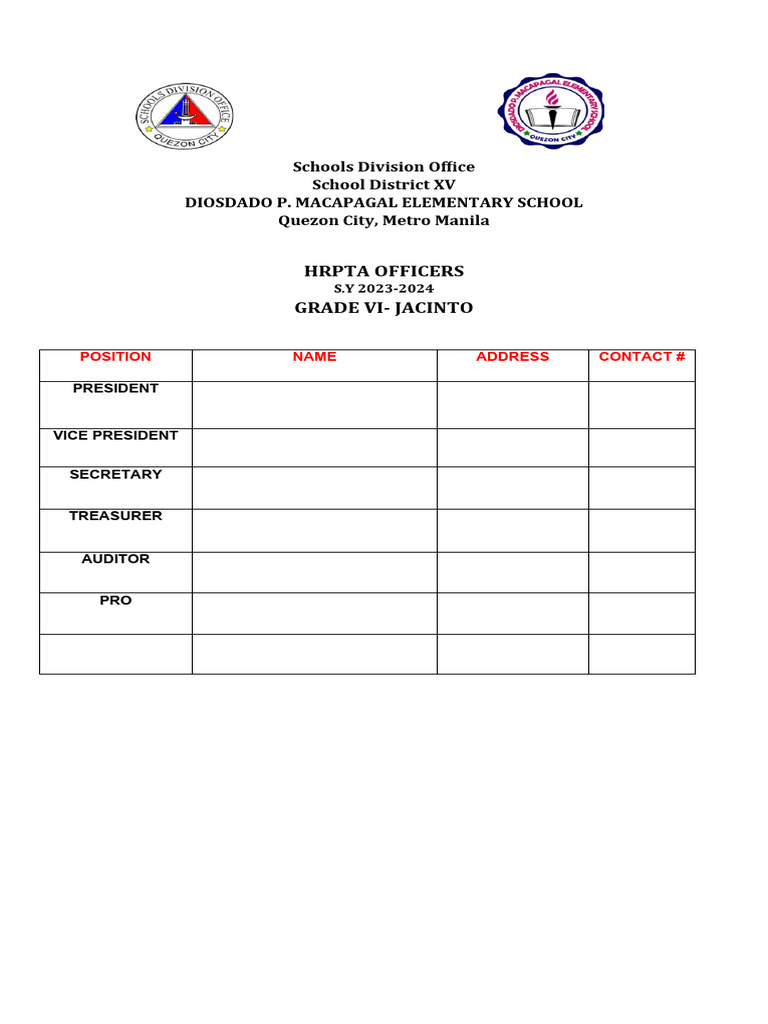 Hpta Officers 2023 2024 | PDF