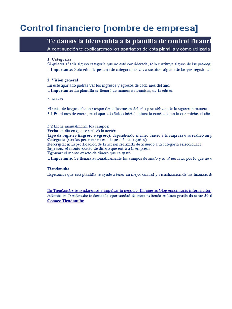 Plantilla de Control Financiero Empresarial | PDF | Business | Contabilidad