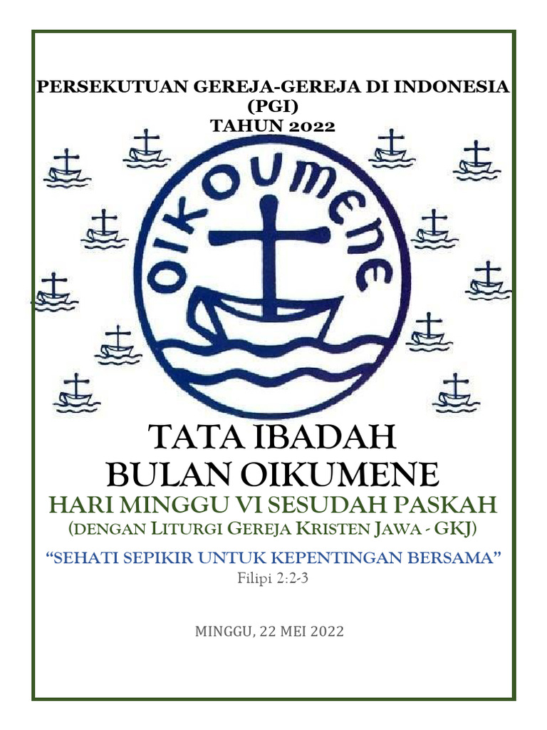 Tata Ibadah Bulan Oikumene Hari Minggu VI Sesudah Paskah (22 Mei 2022 ...