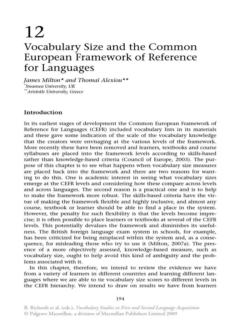 Vocabulary Size and The Common European Framework of Reference For ...
