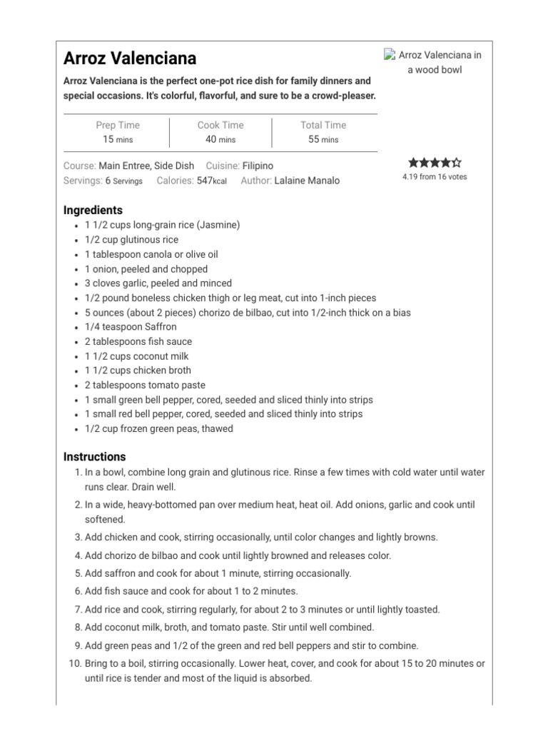 Authentic Arroz Valenciana Recipe | PDF | Cooking, Food & Wine