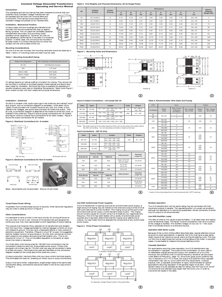 Sola/Hevi-Duty CVS Transformer Manual | PDF | Transformer | Power Supply