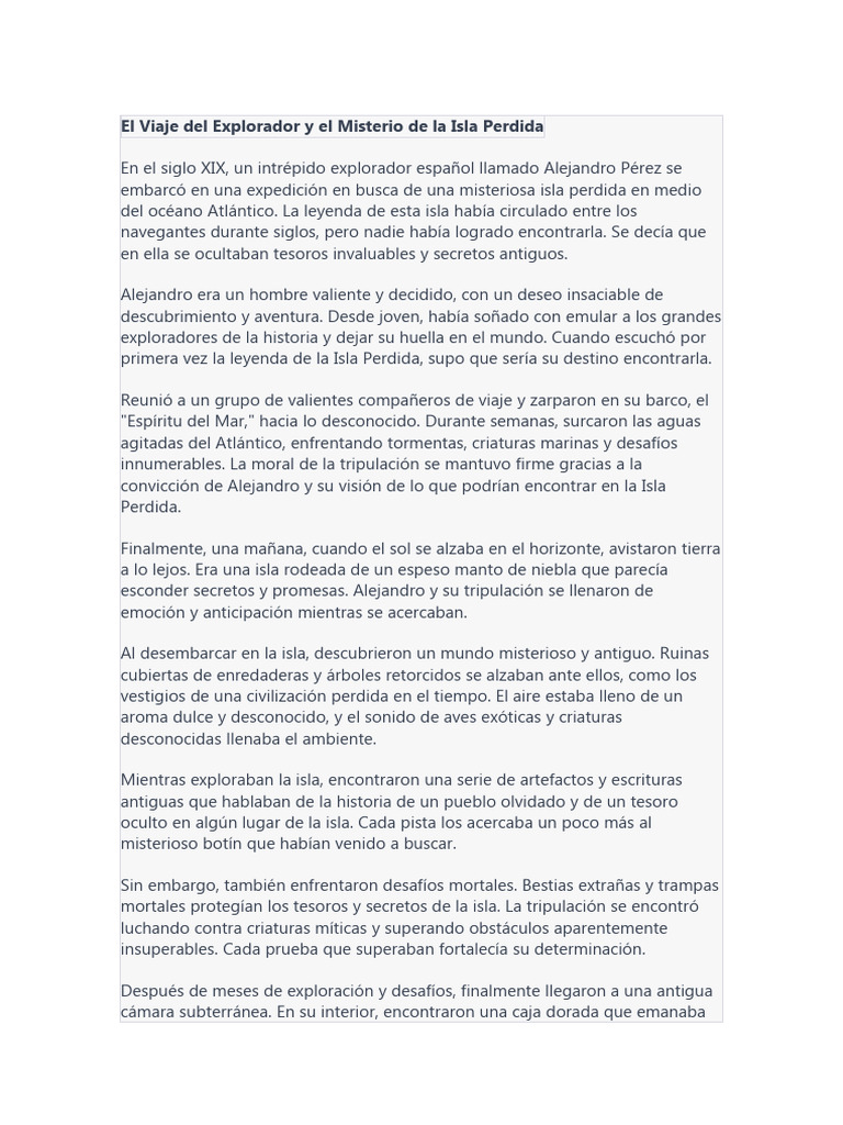El Viaje Del Explorador y El Misterio de La Isla Perdida | PDF