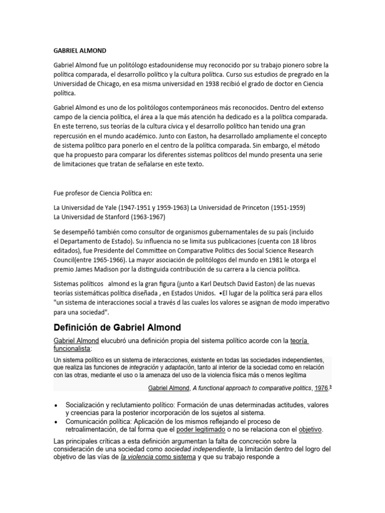 Gabriel Almond | PDF | Sistemas politicos | Science