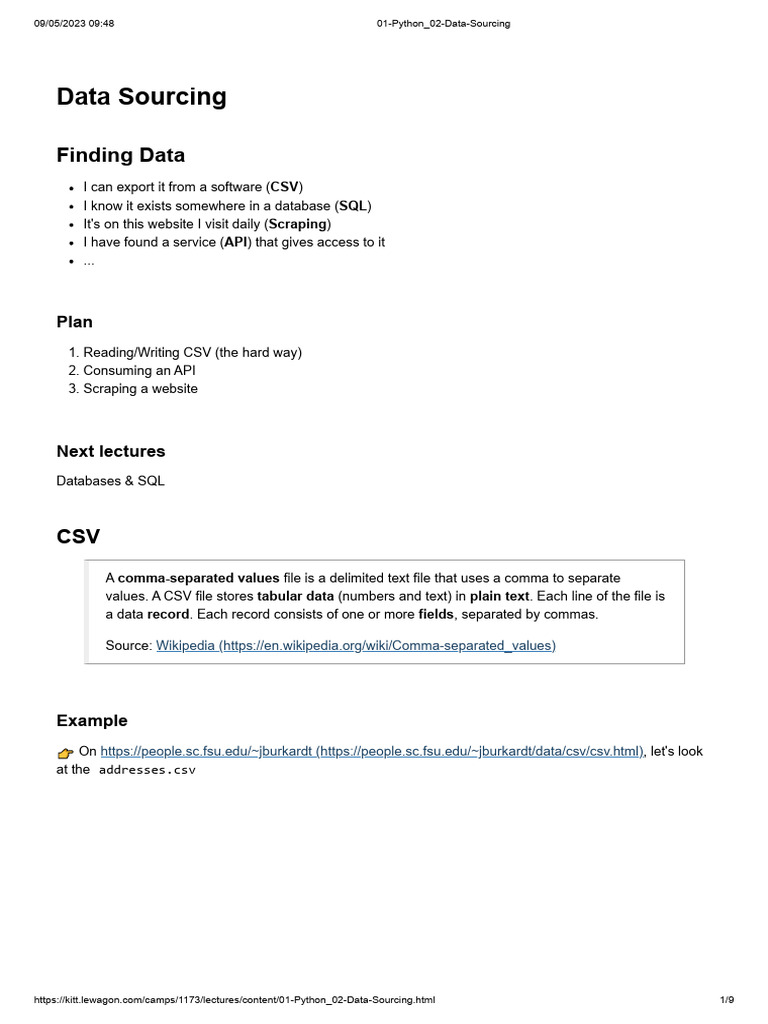 01 Python 02 Data Sourcing | PDF | Comma Separated Values | Hypertext