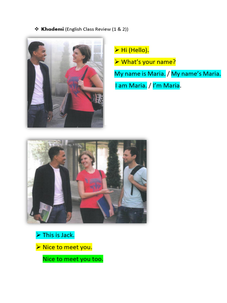 Hi (Hello) - What's Your Name? My Name Is Maria. / My Name's Maria. I ...