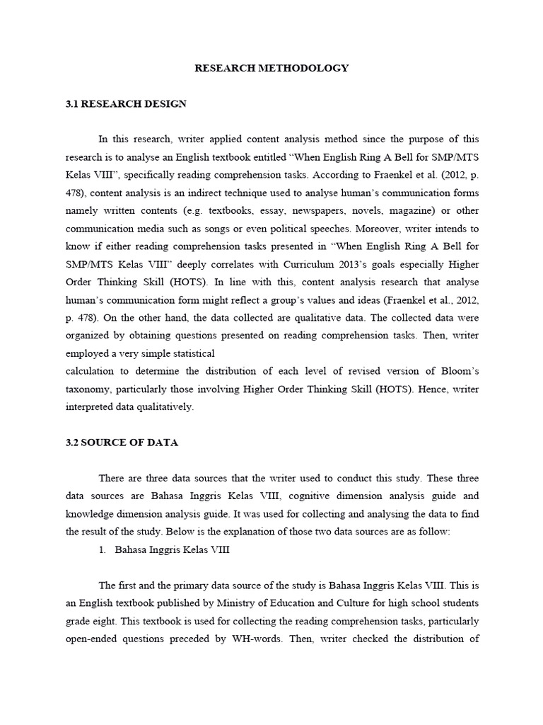 BAB 3 RESEARCH METHODOLOGY REVISI-ica | PDF | Reading Comprehension | Methodology