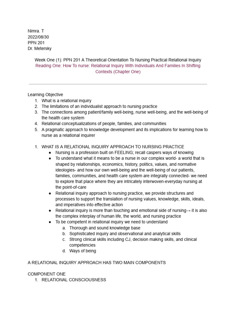 Week One (1)_ PPN 201 A Theoretical Orientation To Nursing Practical ...