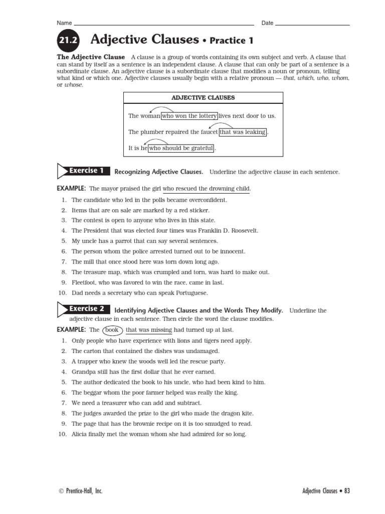 adjective clauses exercises | PDF | Adjective | Clause
