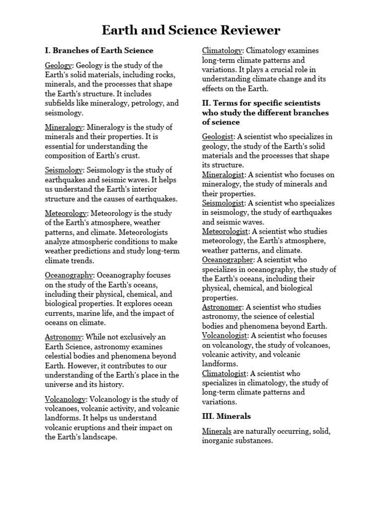 Earth and Science Reviewer | PDF | Rock (Geology) | Earth Sciences