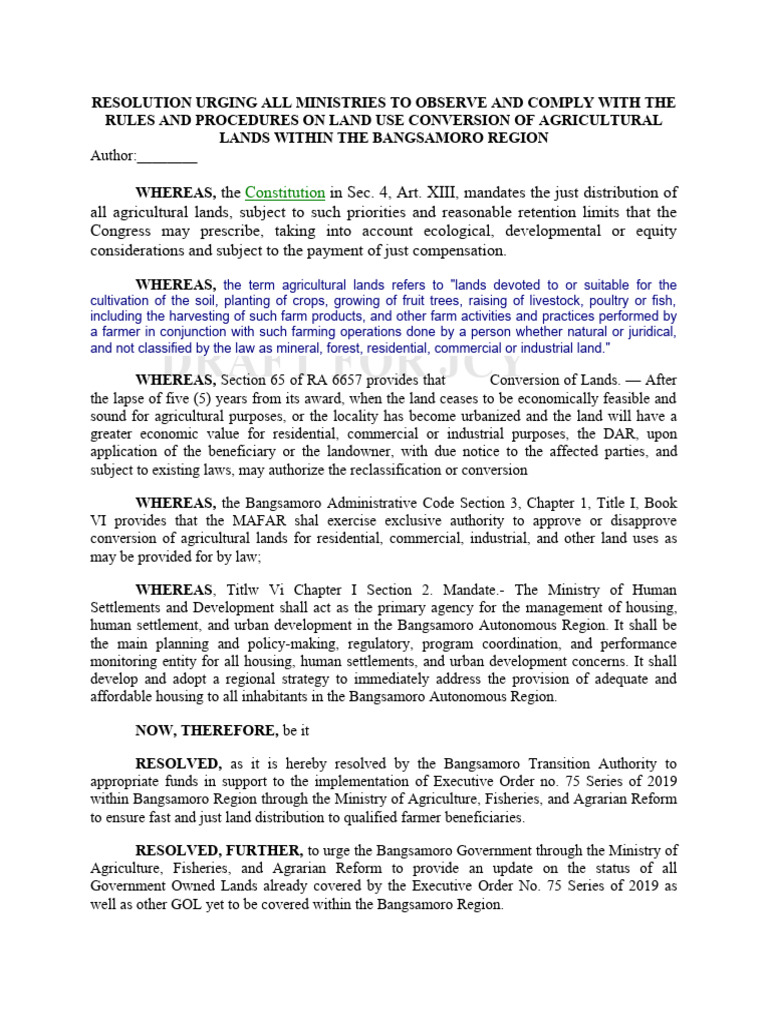 Resolution FOR Conversion | PDF | Agriculture | Farms