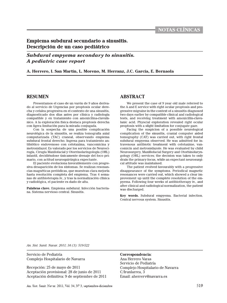 Empiema subdural por sinusitis en pediatría | PDF | Inmunología ...