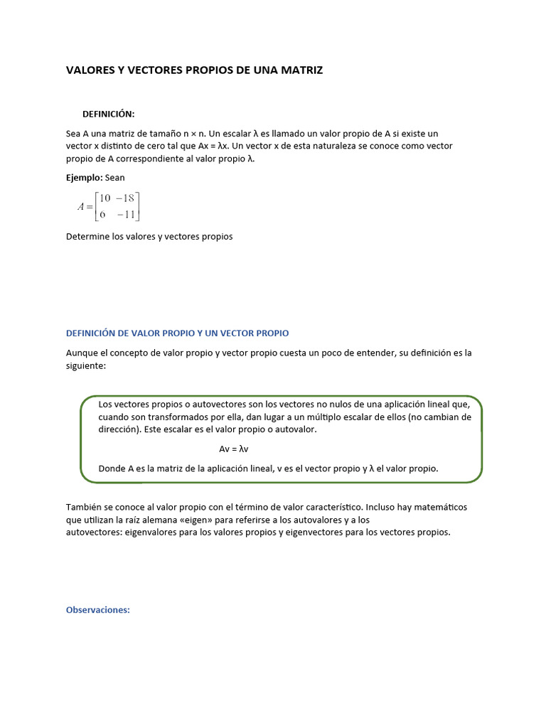 Valores y Vectores Propios de Una Matriz | Descargar gratis PDF | Valores propios y vectores ...