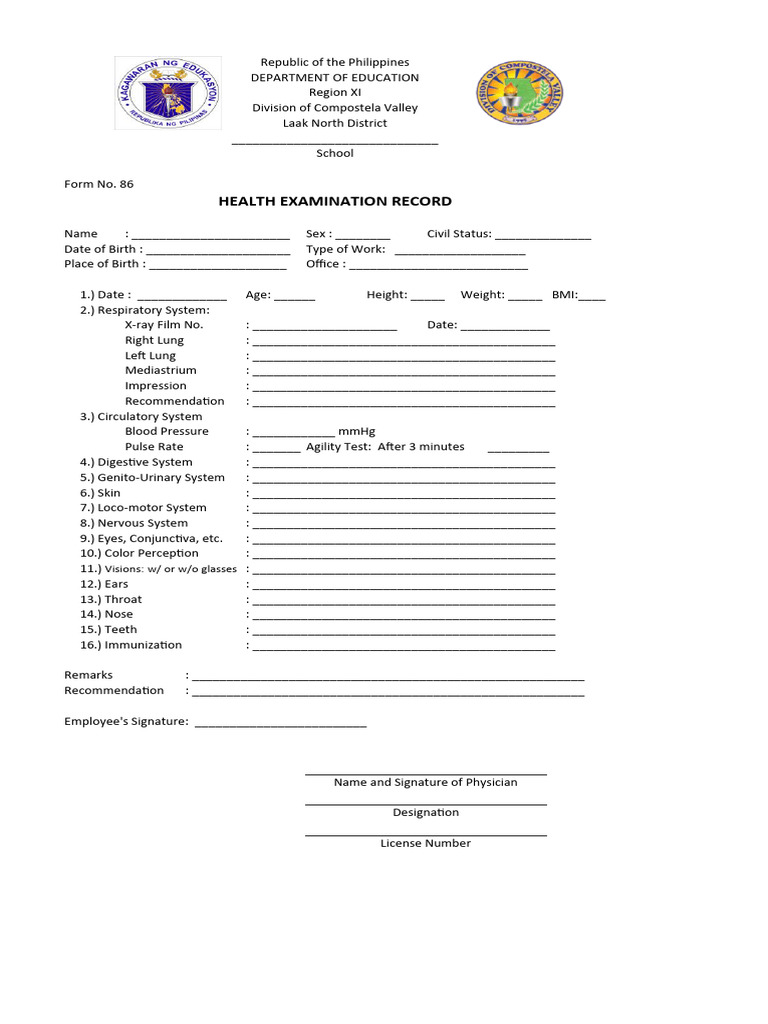 CS Form 86 | PDF | Diseases And Disorders | Medicine