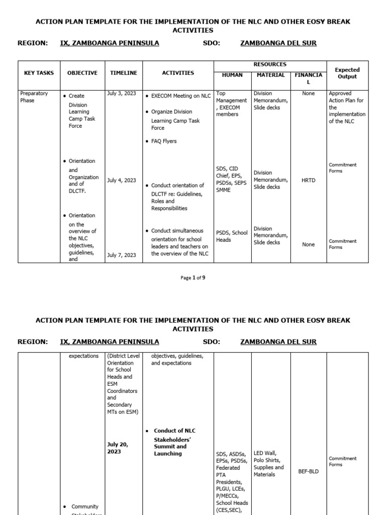 NLC Implementation Action Plan Template | PDF | Computing