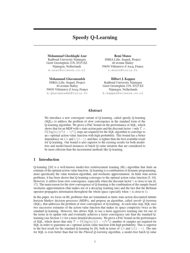 NIPS 2011 Speedy Q Learning Paper | PDF | Mathematics | Learning