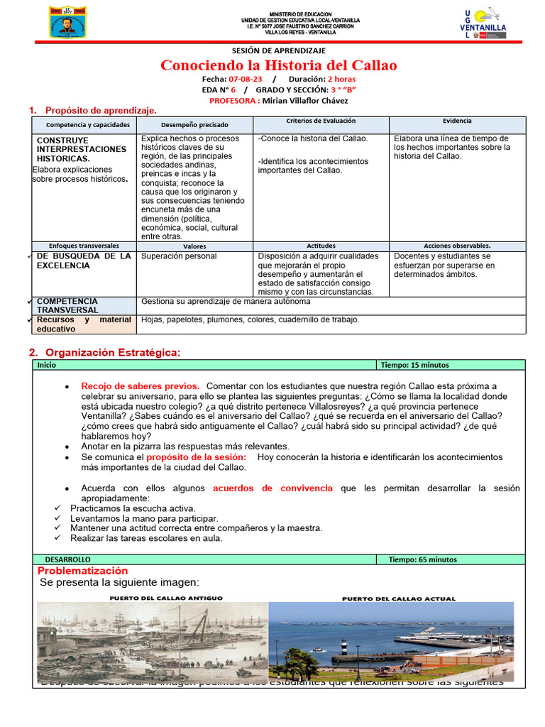 Sesión PS 08-08 - Historia - Del - Callao | PDF | Cognición | Enseñando