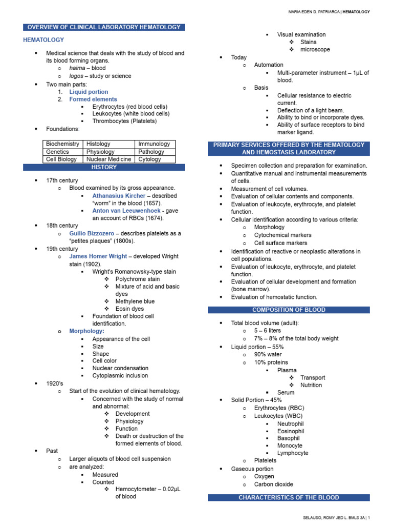Hematology Overview | PDF