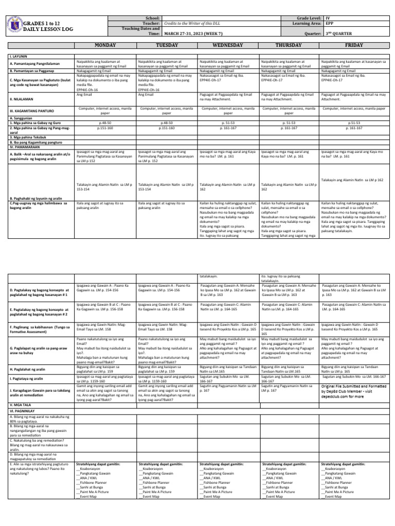 DLL - Epp 4 - Q3 - W7 | PDF