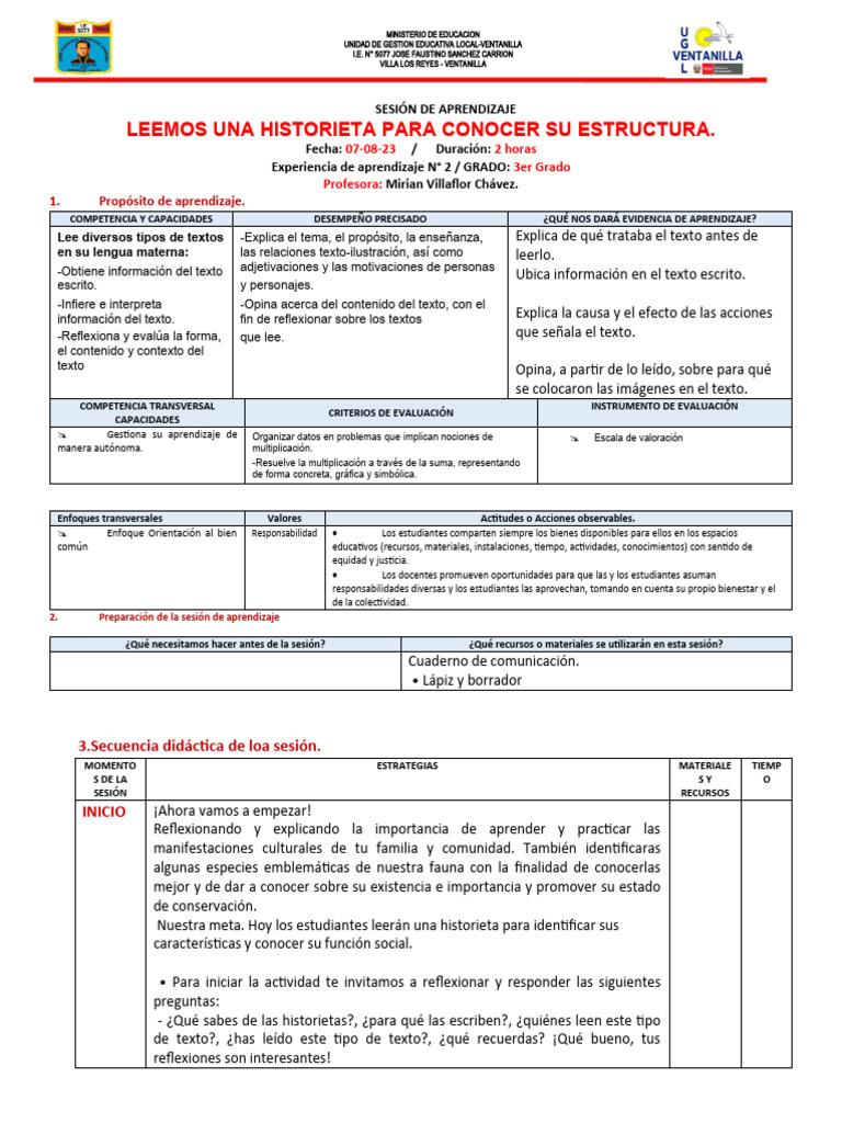 SESIÓN 07-08 leemos una -HISTORIETA | PDF | Aprendizaje | Evaluación
