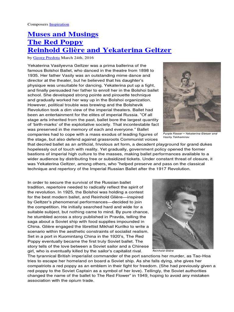 Muses and Musings - The Red Poppy Reinhold Glière and Yekaterina Geltzer | PDF | Ballet | Soviet ...