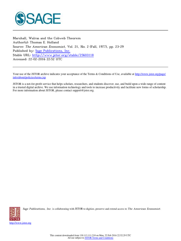 Marshall, Walras and The Cobweb Theorem | PDF | Economic Equilibrium ...