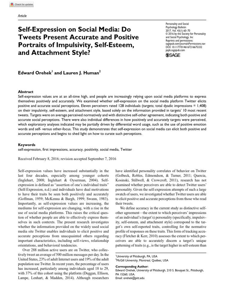 Self-Expression On Social Media: Do Tweets Present Accurate and ...