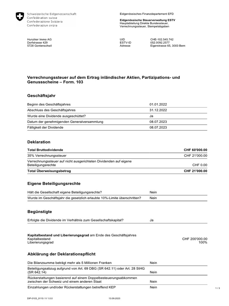 Formular 103 - 2022 | PDF