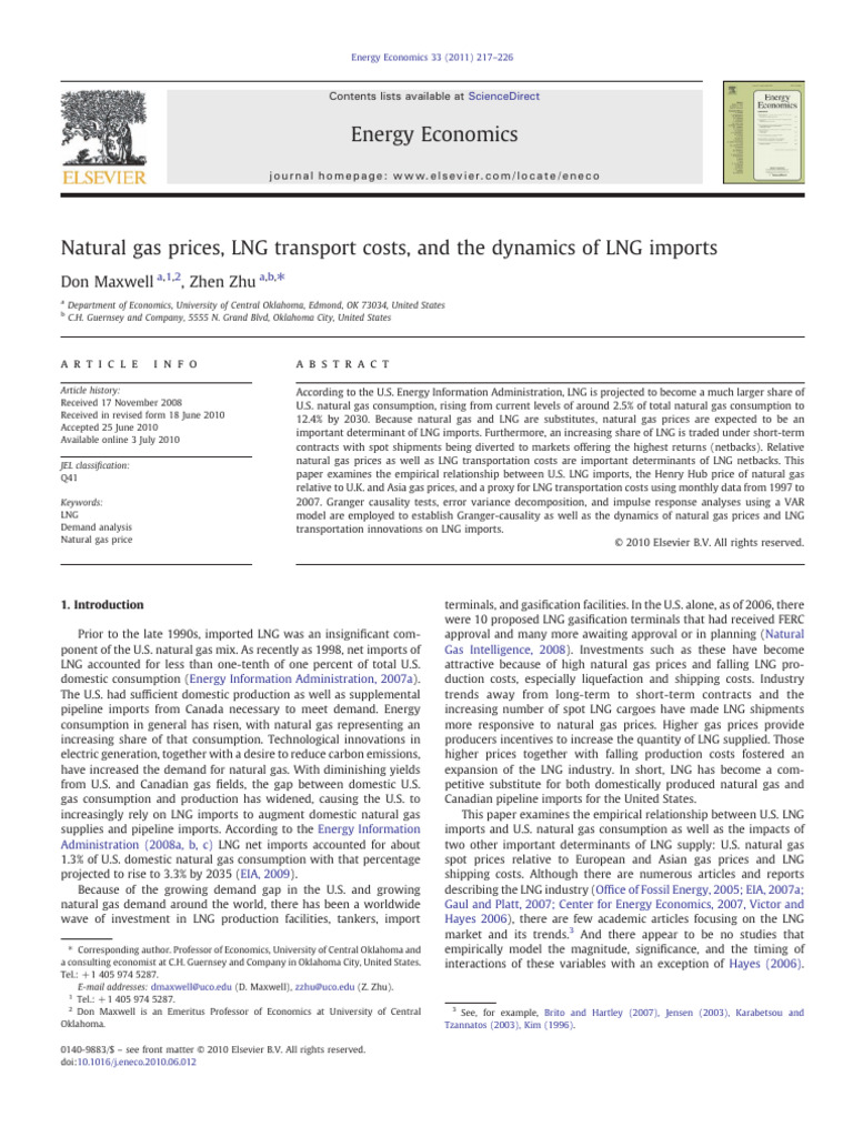Natural Gas Prices, LNG Transport Costs, and The Dynamics of LNG Imports | PDF | Liquefied ...