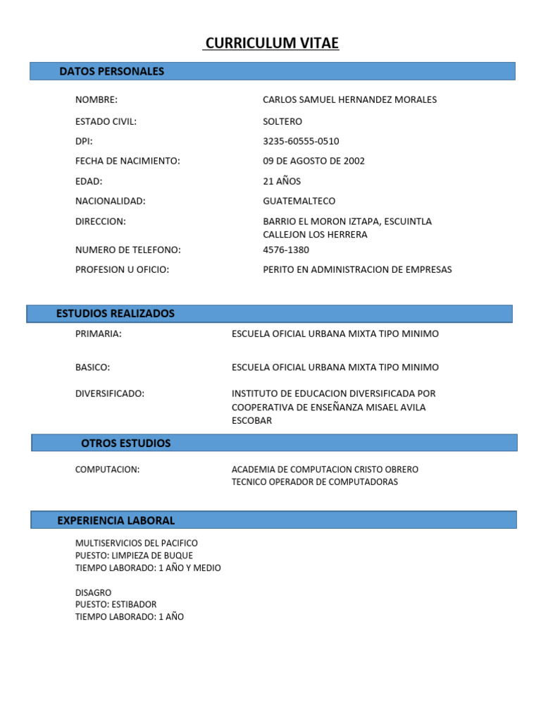 Curriculum de Carlos Samuel | PDF