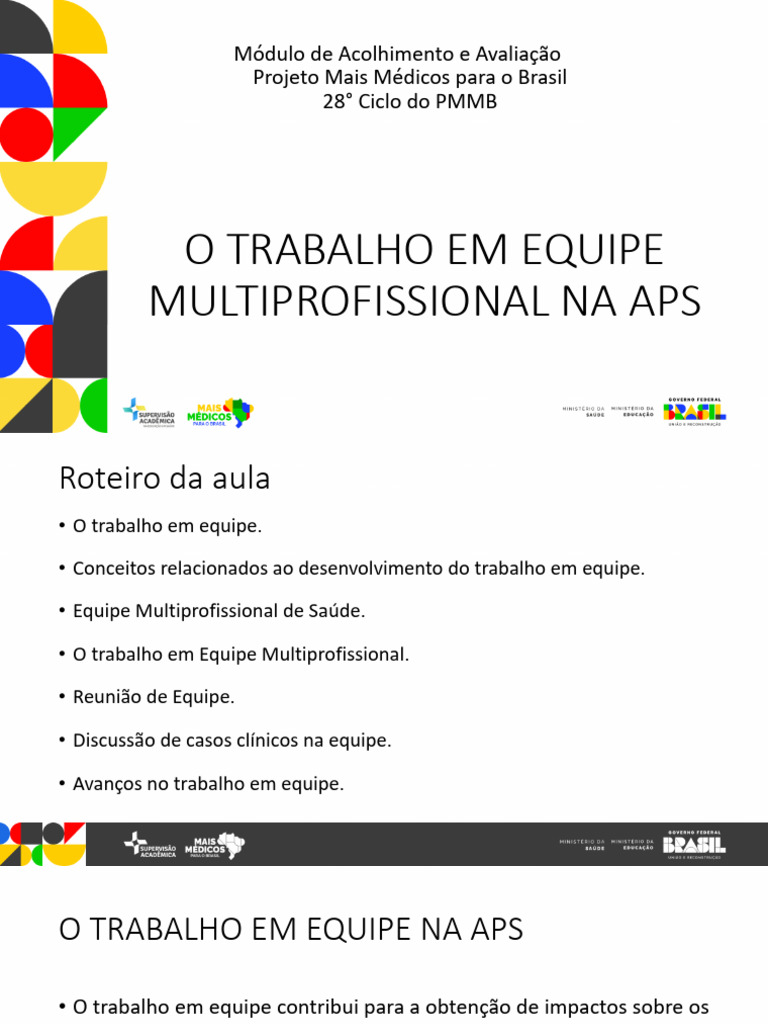 03 - O Trabalho em Equipe Multiprofissional Na APS Slide | PDF | Interdisciplinaridade
