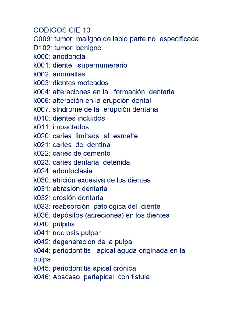 Codigos Cie 10 | PDF