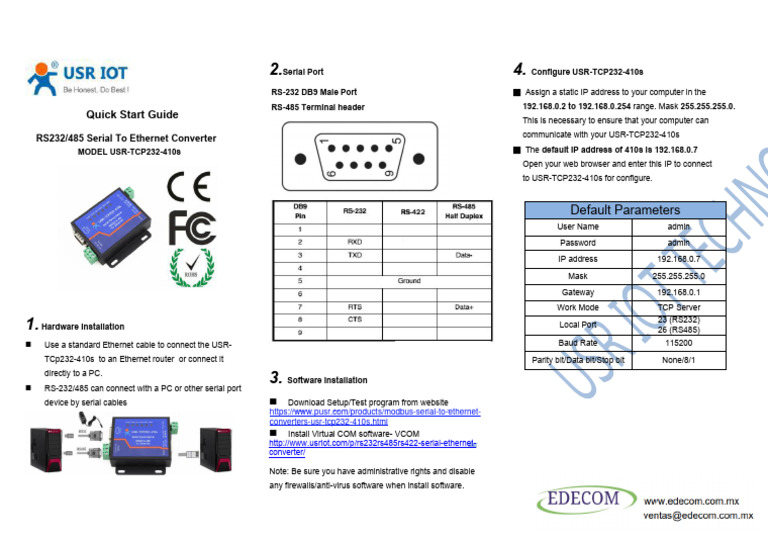 User Manual USR TCP232 410S Quick Start Guide 10 | PDF | Port (Computer Networking) | Internet ...