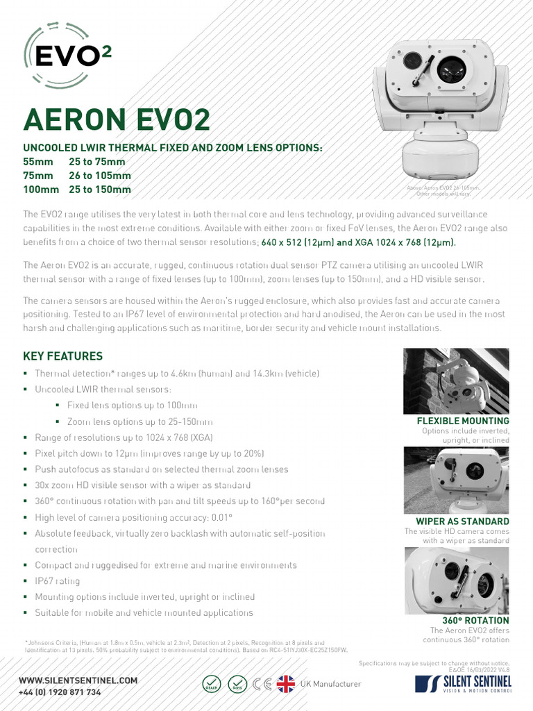 EVO2 Aeron Datasheet V4.8 | PDF | Camera | Camera Lens