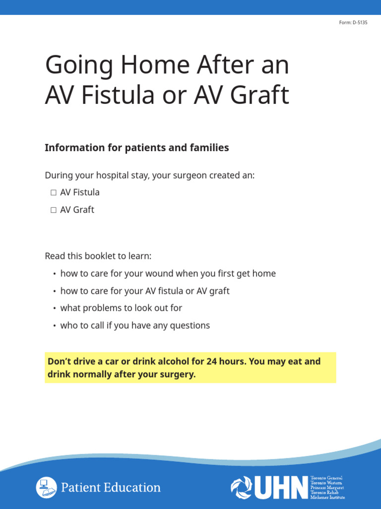 AV Fistula and Graft Post-Op Care Guide | PDF | Clinical Medicine ...