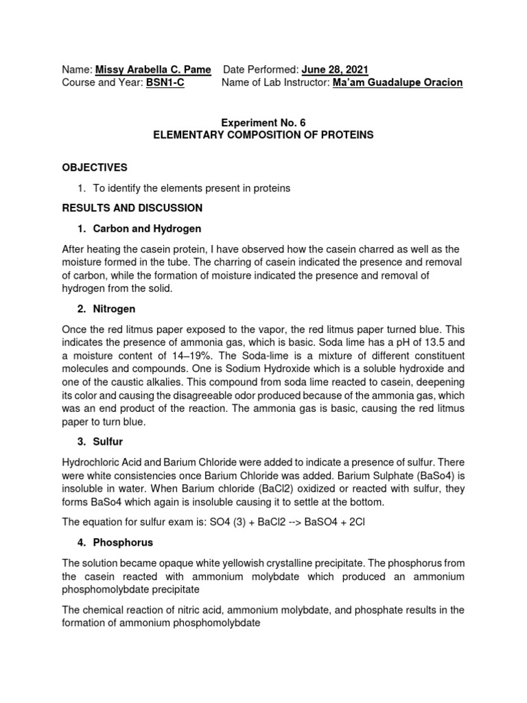 Elemental Composition of Proteins | PDF | Proteins | Acid