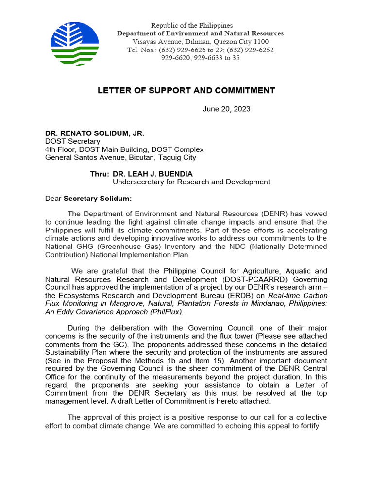 DENR Letter of Suppor and Commitment | Download Free PDF | Climate ...