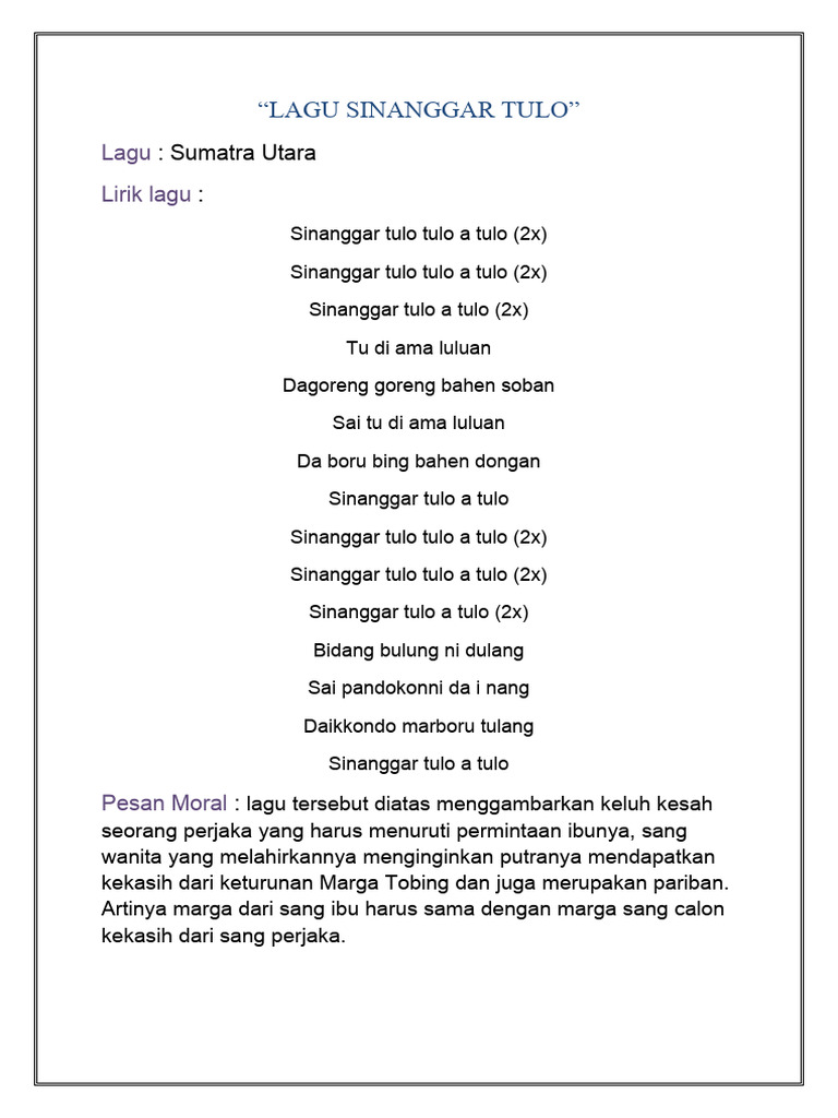 Lagu Sinanggar Tulo | PDF