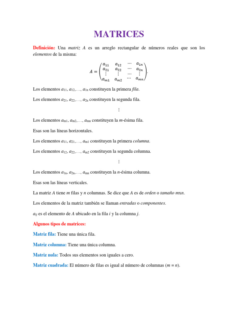 Guía Completa de Matrices y Operaciones | PDF | Matriz (Matemáticas) | Análisis funcional