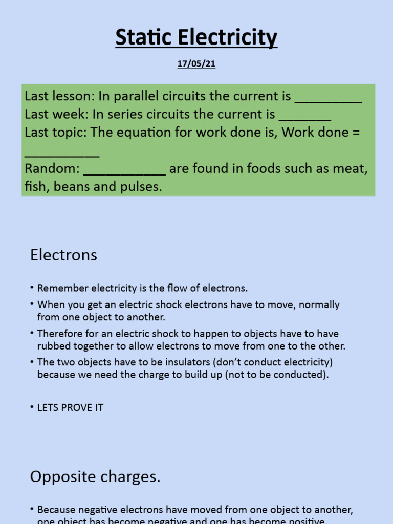 Static Electricity | PDF | Science & Mathematics | Technology & Engineering