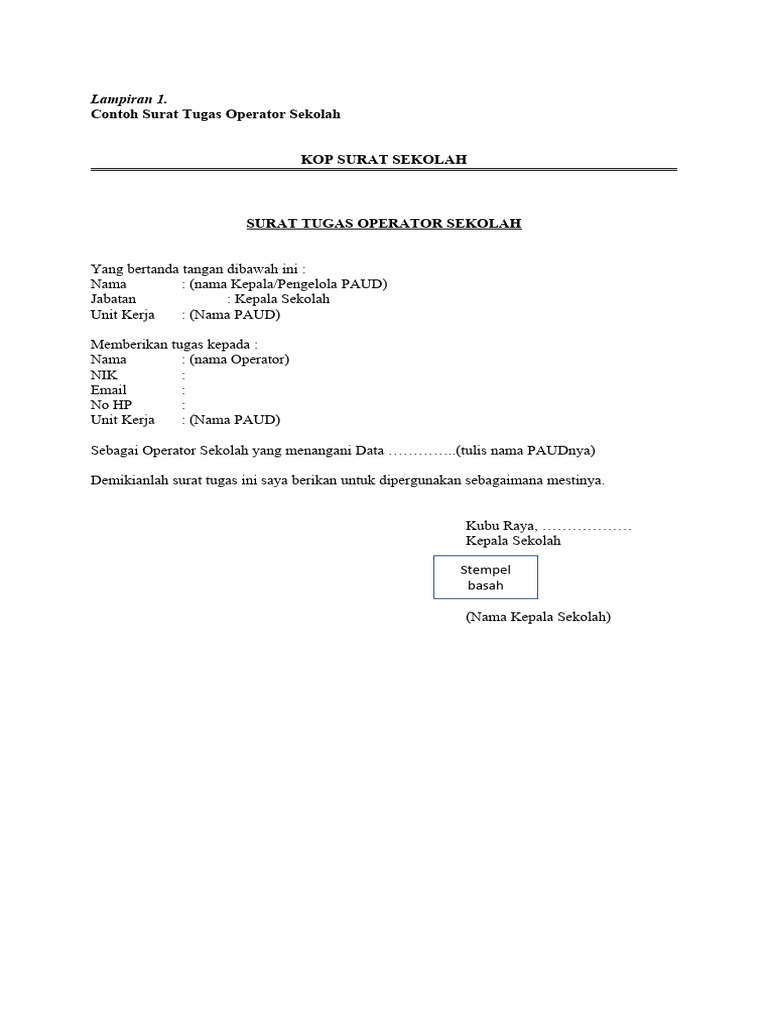 Format Surat Tugas Operator | PDF