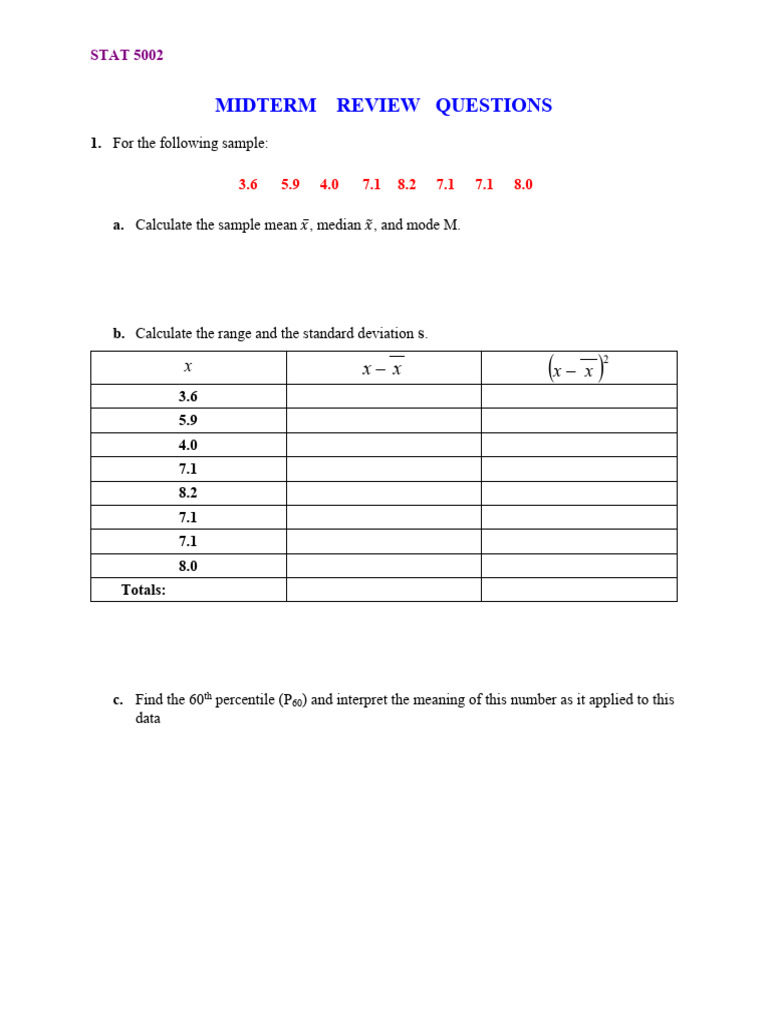 STAT5002 Midterm Review Questions R | PDF | Confidence Interval ...