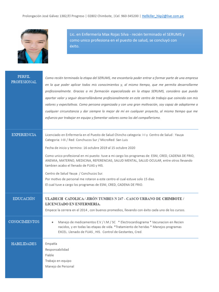 MAX - Currículum Vitae Enfermería | PDF | Medicina | Cuidado de la salud