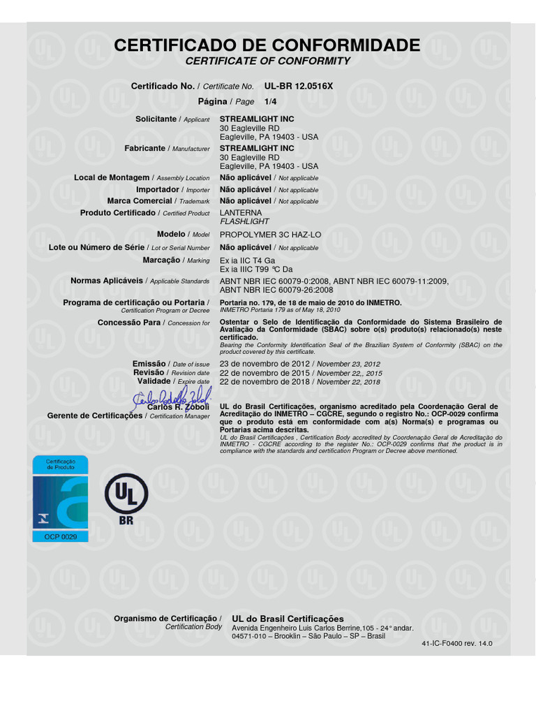 Certificado INMETRO 3C Propolymer | PDF | Regulamentação