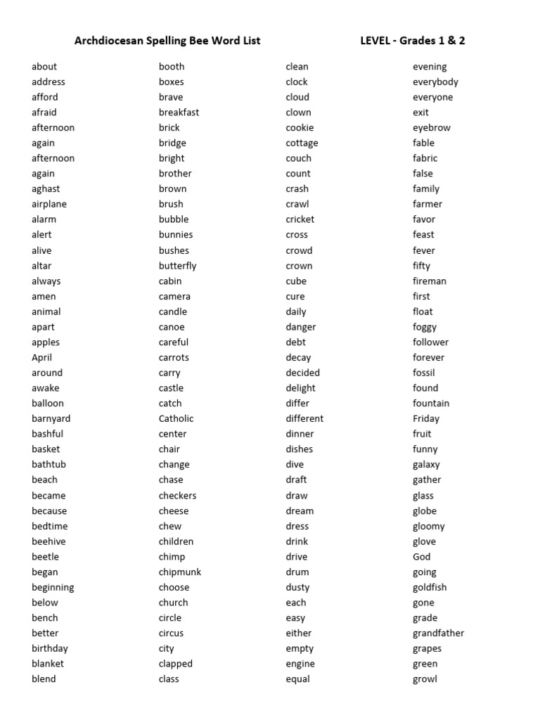 Grade 1-2 Spelling Bee Practice | PDF