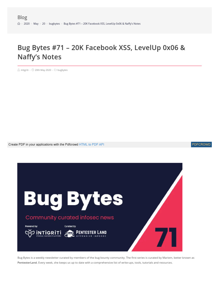 Bug Bytes #71 - 20K Facebook XSS, LevelUp 0x06 & Naffy's Notes | PDF ...